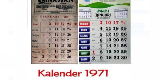 Tahukah Anda? Kalender Tahun 1971 Sama Persis dengan 2021